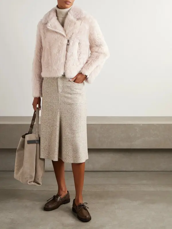 Brunello Cucinelli Leather-trimmed Shearling Jacket - Neutrals