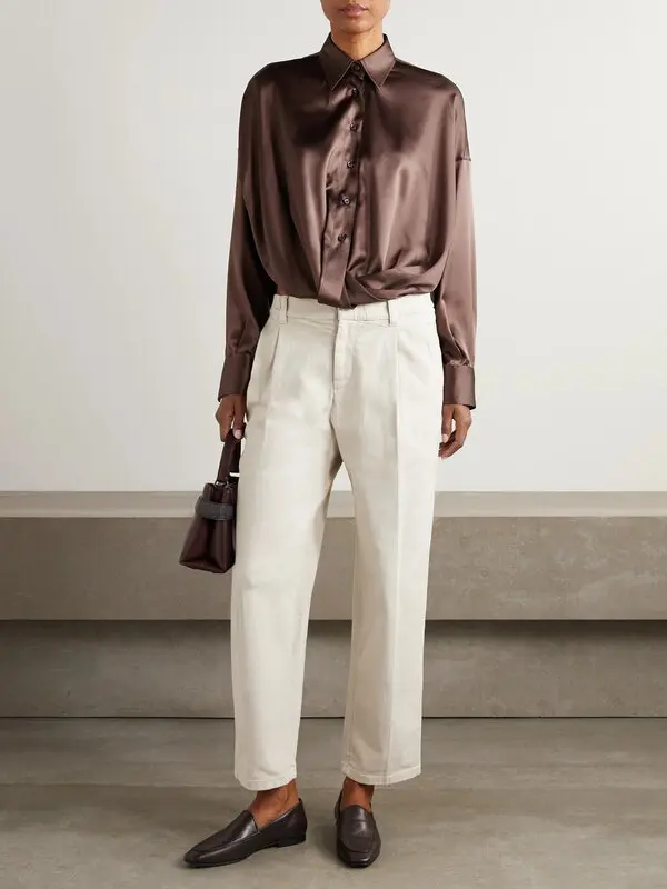 Brunello Cucinelli Gathered Silk-blend Satin Shirt