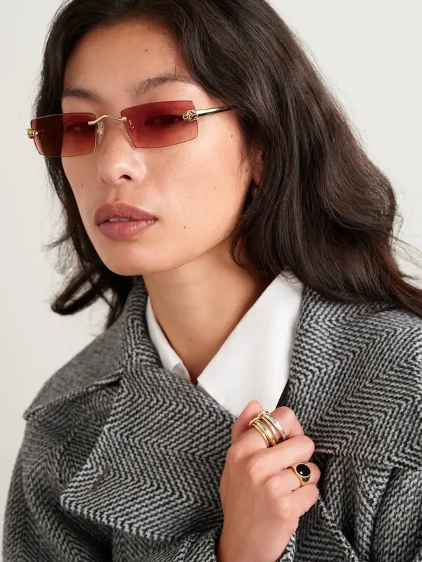 Cartier Panthère Classic Rimless Rectangle-frame Sunglasses - Gold