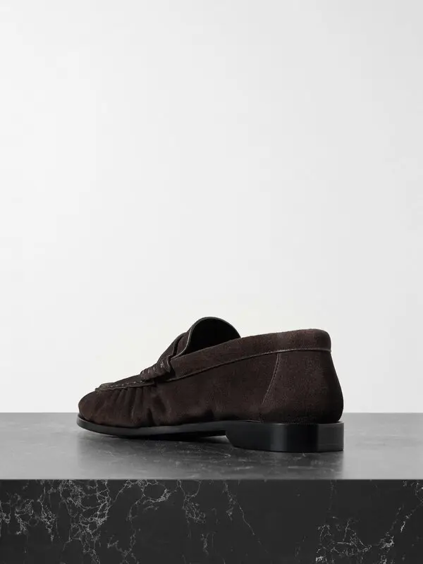 Saint Laurent Embellished Suede Loafers - Brown