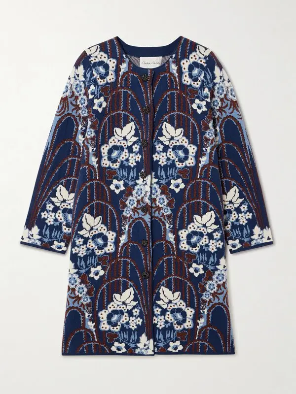 Cara Cara Vicky Embellished Jacquard-knit Wool-blend Jacket - Blue