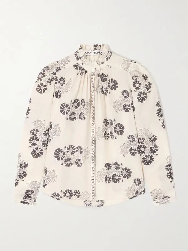 Alix Of Bohemia Artemis Java Ruched Floral-print Wool-twill Shirt