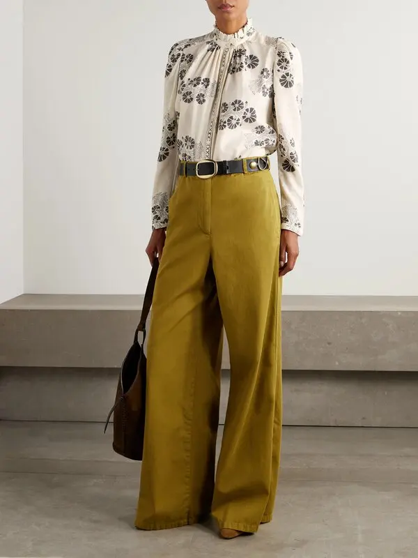 Alix Of Bohemia Artemis Java Ruched Floral-print Wool-twill Shirt