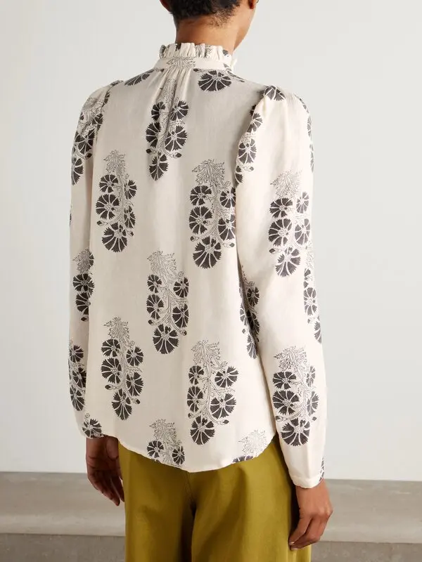 Alix Of Bohemia Artemis Java Ruched Floral-print Wool-twill Shirt