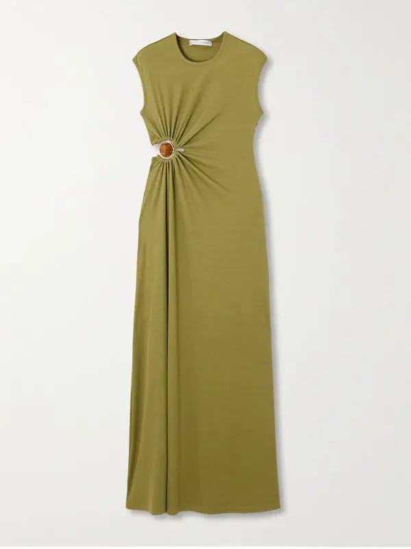 Christopher Esber Cutout Embellished Ribbed-jersey Maxi Dress - Green