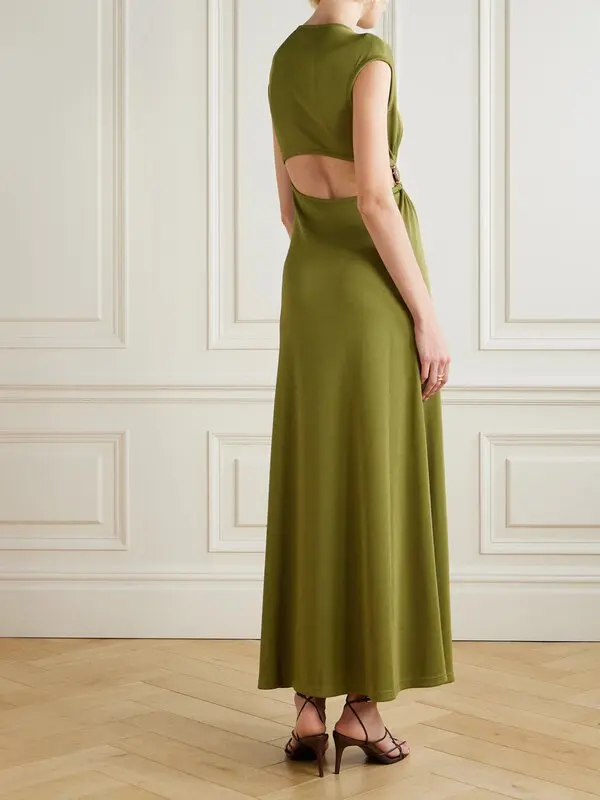 Christopher Esber Cutout Embellished Ribbed-jersey Maxi Dress - Green