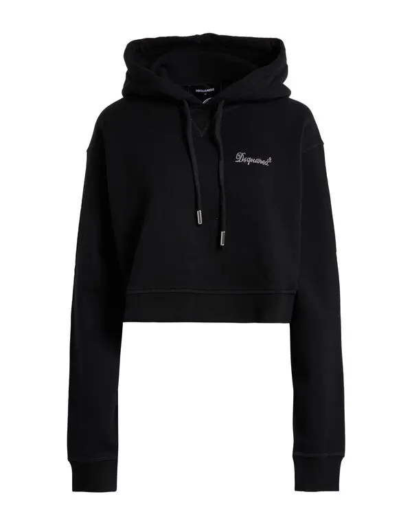 Dsquared2 Cropped Cotton Hoodie With Crystal Embellishments - Black