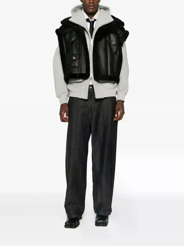 FENG CHEN WANG Shearling-trim Leather Jacket