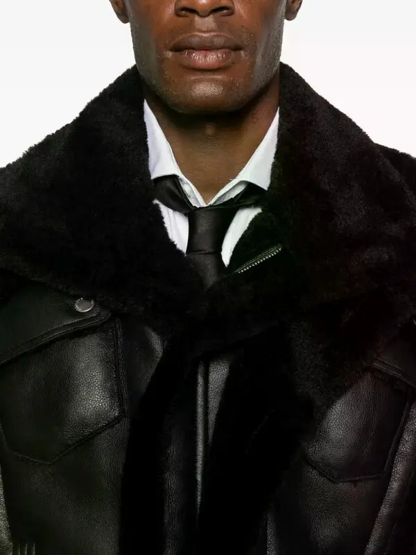 FENG CHEN WANG Shearling-trim Leather Jacket