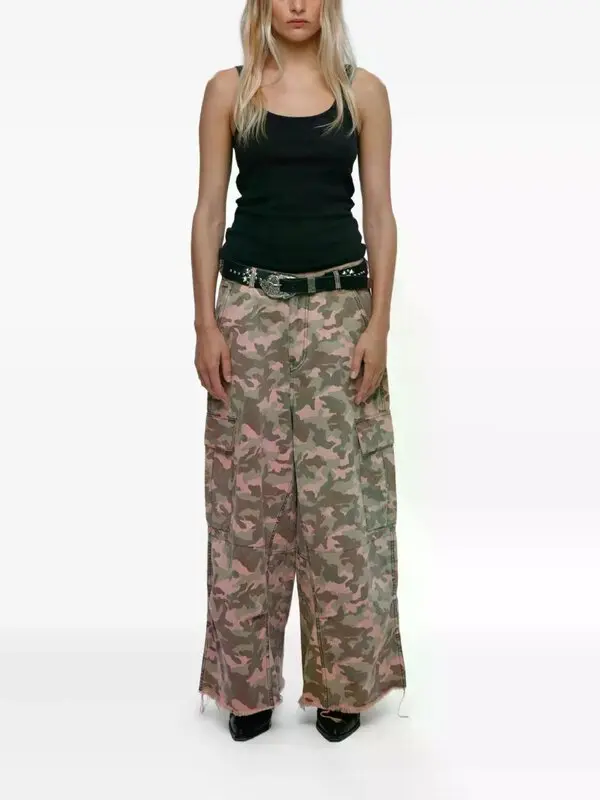 MAINLESS Camouflage Wide-leg Trousers - Pink