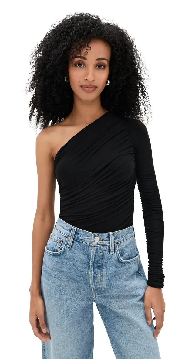 AGOLDE Annette One Shoulder Ruched Long Sleeve Tee