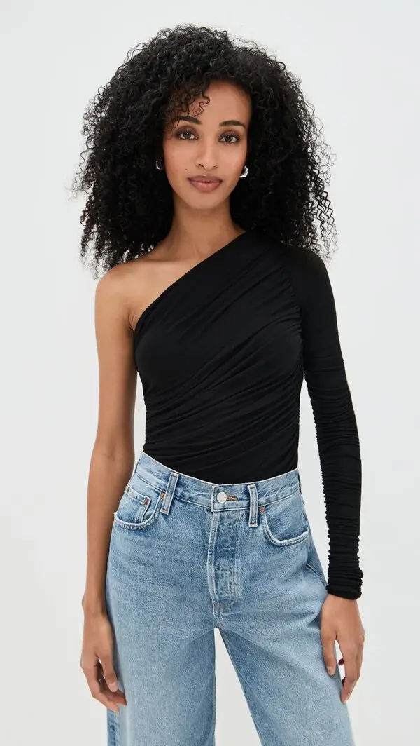AGOLDE Annette One Shoulder Ruched Long Sleeve Tee