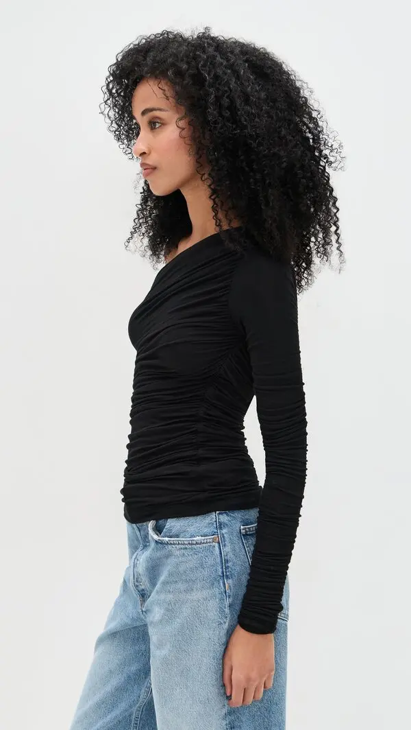 AGOLDE Annette One Shoulder Ruched Long Sleeve Tee