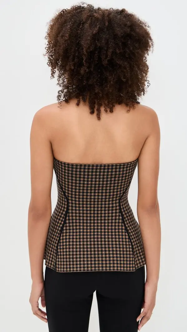 LE BOP Gingham Strapless Peplum Top - Chocolate/black