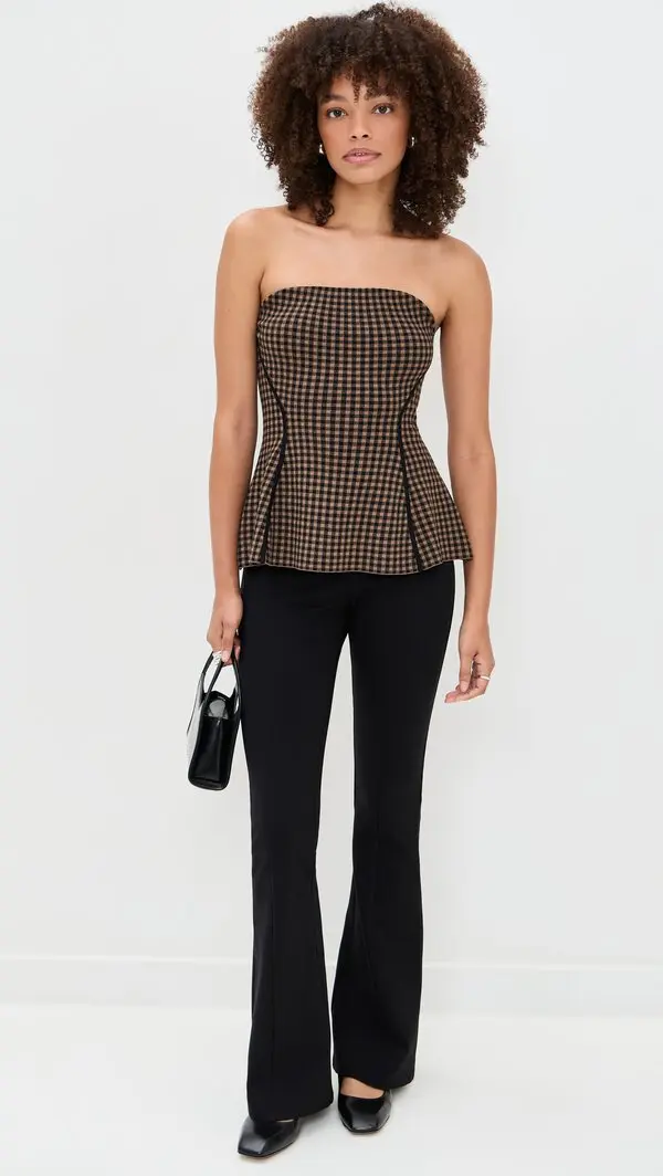 LE BOP Gingham Strapless Peplum Top - Chocolate/black