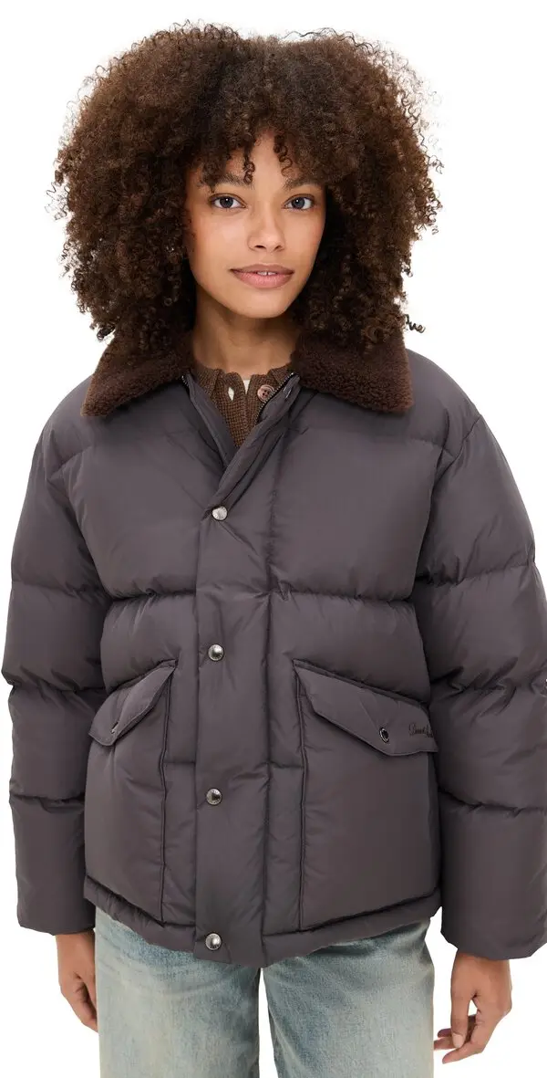 DUNST Goose Down Jacket With Detachable Fur Collar - Khaki Brown