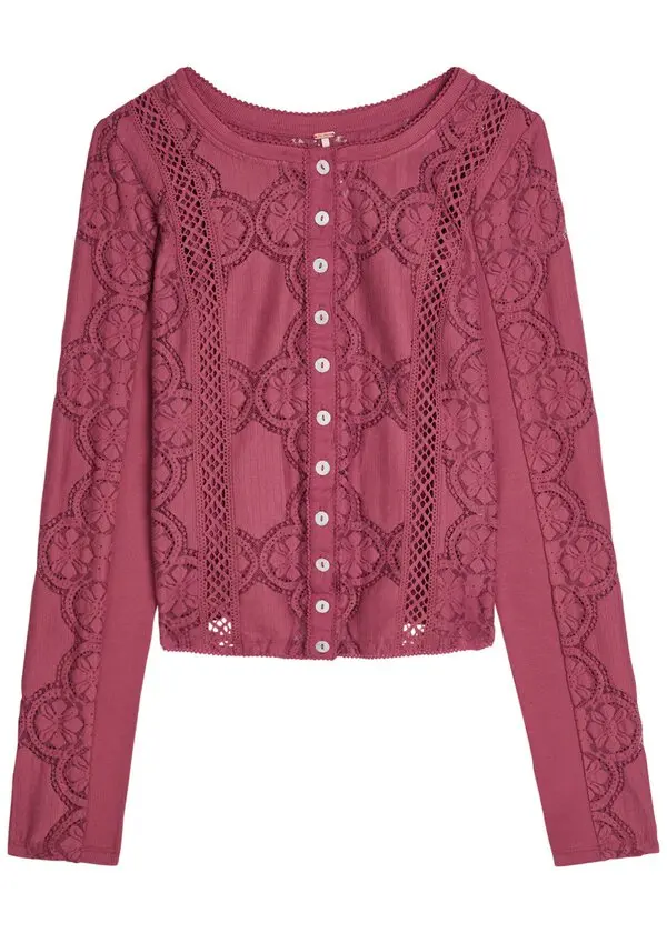 Free People Jae Lace-cutwork Cotton-blend Top