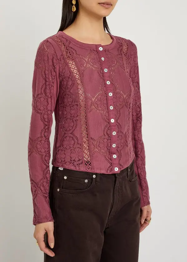 Free People Jae Lace-cutwork Cotton-blend Top