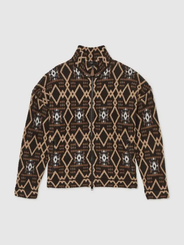 REISS Geometric Fair Isle Zip-through Jumper With Wool