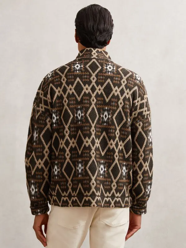 REISS Geometric Fair Isle Zip-through Jumper With Wool