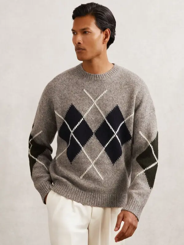 REISS Wool-blend Argyle Jumper