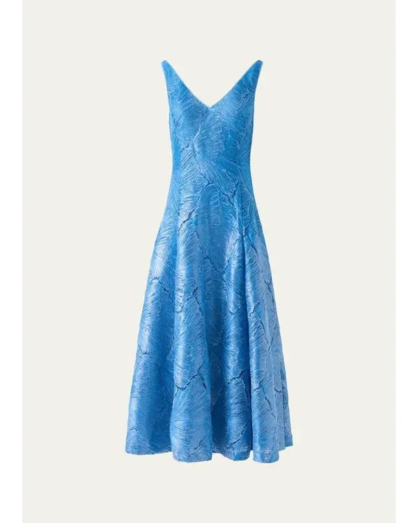 Akris Lacquered Sea Faille Sleeveless Midi Dress - Twilight