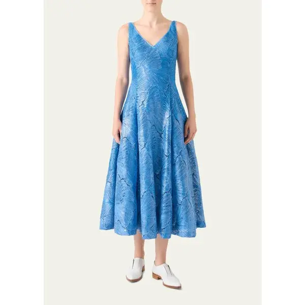 Akris Lacquered Sea Faille Sleeveless Midi Dress - Twilight