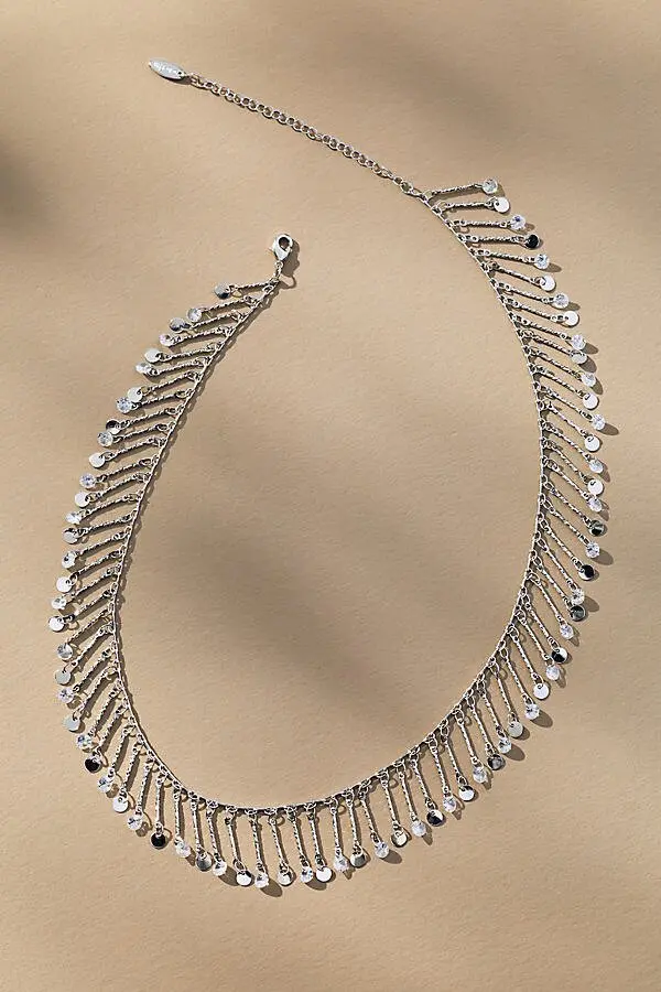 Anthropologie Dripped Crystal Necklace - Silver