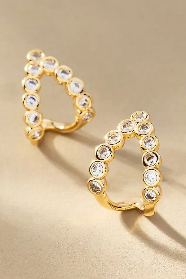 Anthropologie Crystal Triangle Huggie Hoop Earrings - Gold
