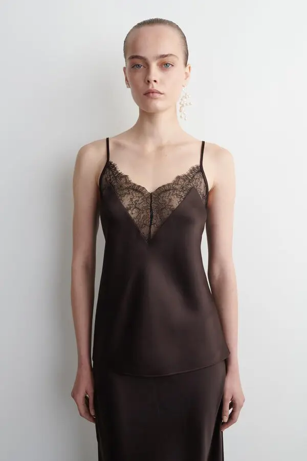 Cos Lace-trimmed Satin Cami Top