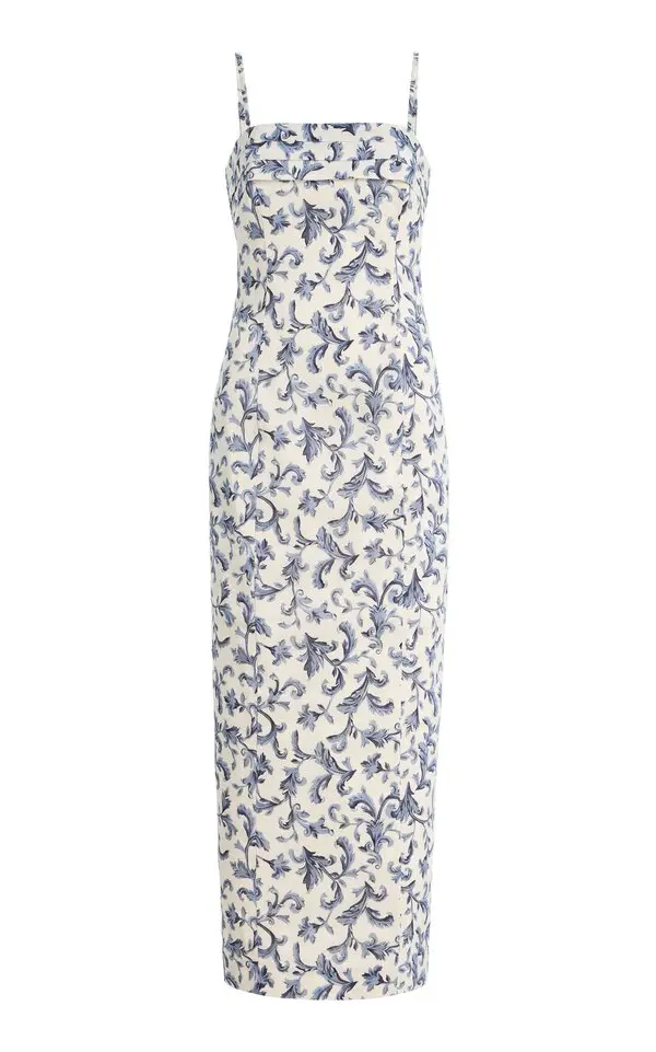 Posse Rue Baroque-print Linen-silk Midi Dress - Multi