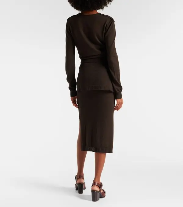 LEMAIRE Trompe L'œil Wool-blend Midi Skirt