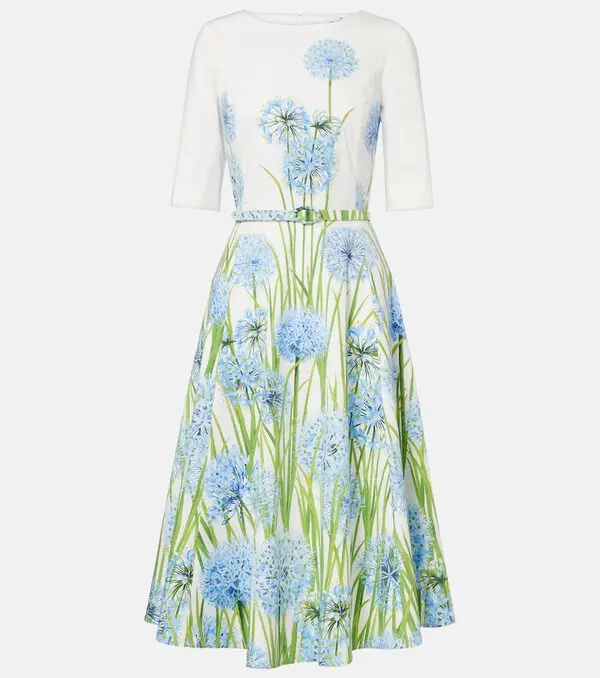 Oscar De La Renta Floral Cotton-blend Poplin Midi Dress - Multicoloured