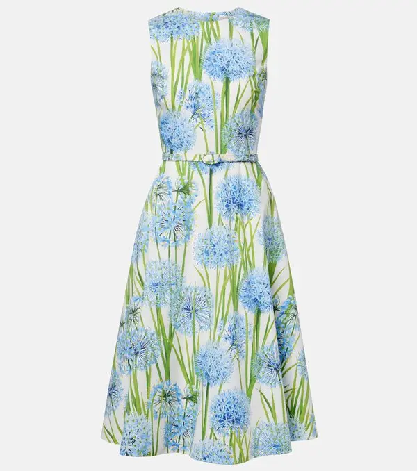 Oscar De La Renta Floral Cotton-blend Poplin Midi Dress - Multicoloured