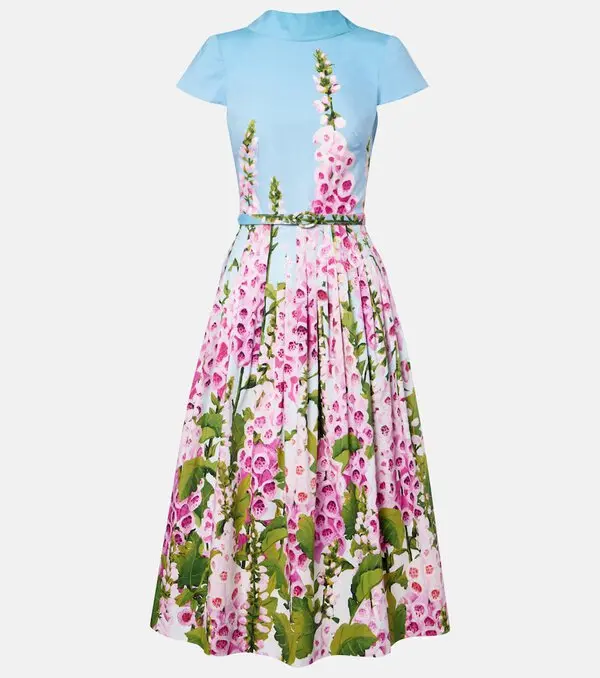 Oscar De La Renta Floral Cotton-blend Poplin Midi Dress - Multicoloured