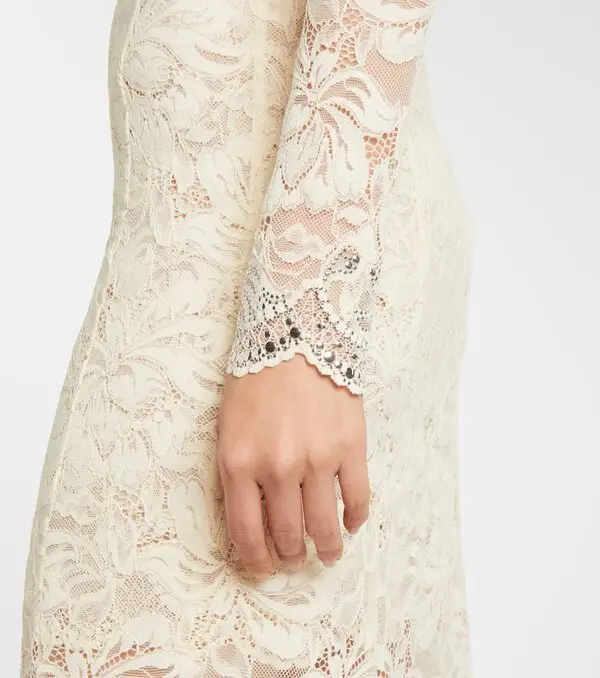 Rabanne Bridal Embellished Off-Shoulder Lace Midi Dress - White |  Editorialist