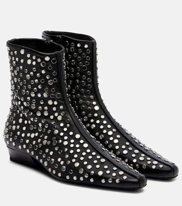 Staud Wally Studded Leather Ankle Boots - Black