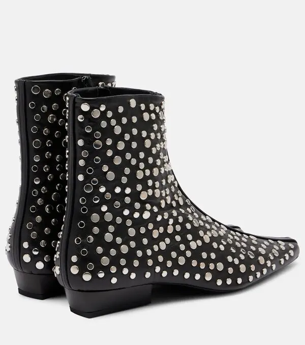 Staud Wally Studded Leather Ankle Boots - Black