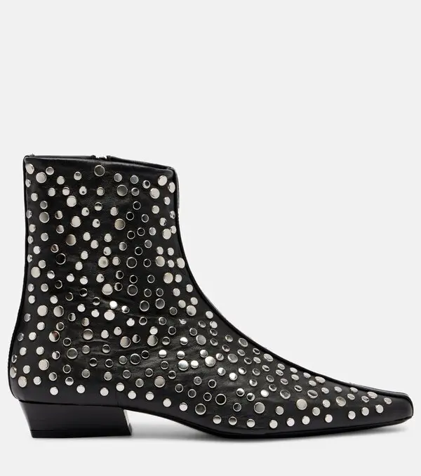 Staud Wally Studded Leather Ankle Boots - Black