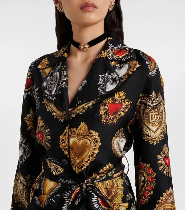 Dolce & Gabbana Devotion Belted Silk Twill Blouse - Multicoloured