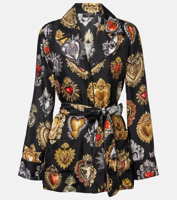 Dolce & Gabbana Devotion Belted Silk Twill Blouse - Multicoloured