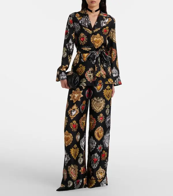 Dolce & Gabbana Devotion Belted Silk Twill Blouse