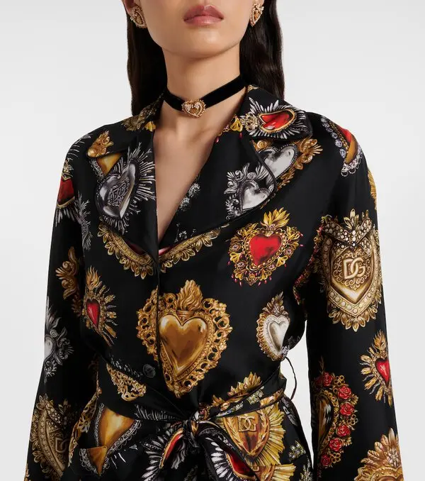 Dolce & Gabbana Devotion Belted Silk Twill Blouse