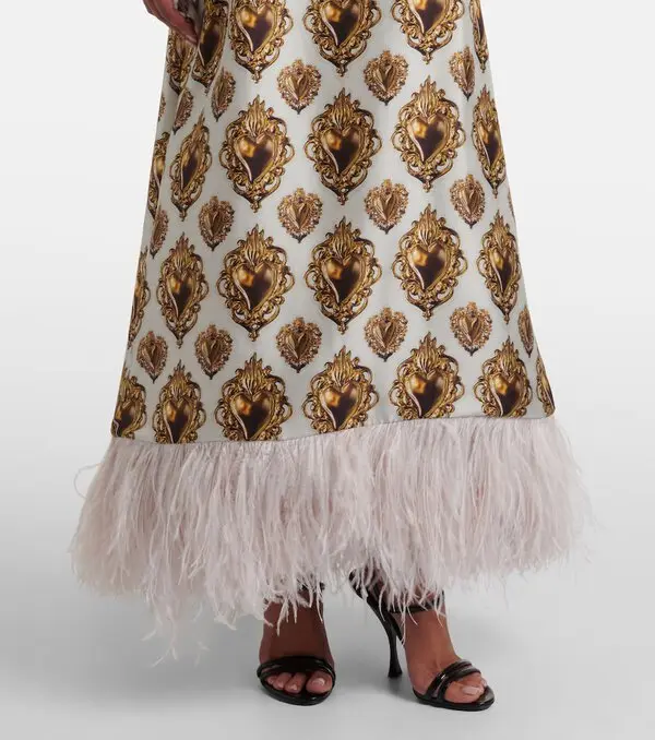 Dolce & Gabbana Feather-trimmed Printed Silk Maxi Dress