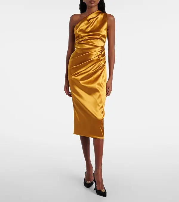 Dolce & Gabbana Gathered Satin Cocktail Dress - Yellow