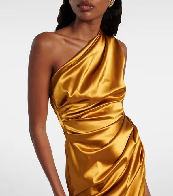 Dolce & Gabbana Gathered Satin Cocktail Dress - Yellow