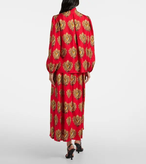 Dolce & Gabbana Printed Tie-neck Silk Blouse