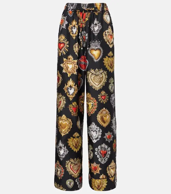 Dolce & Gabbana Devotion Silk Twill Palazzo Pants - Multicoloured