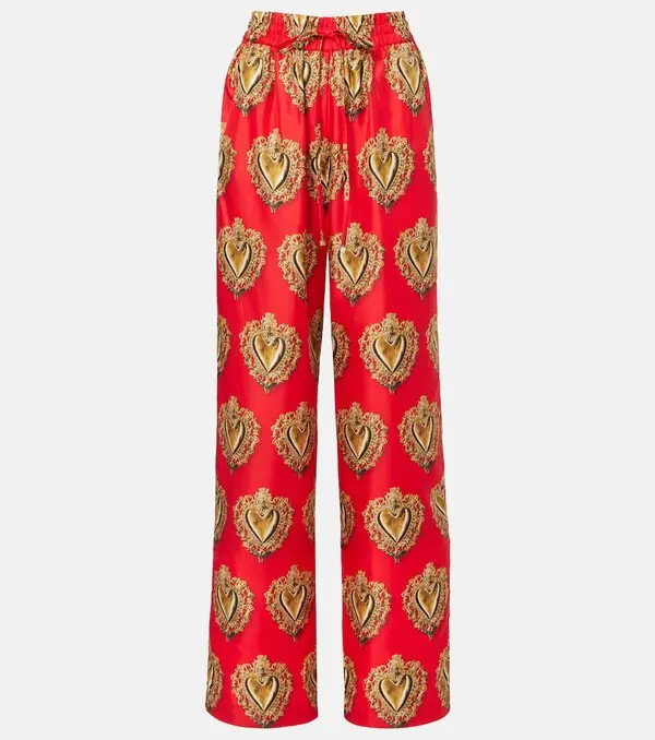 Dolce & Gabbana Printed High-rise Silk Palazzo Pants - Red