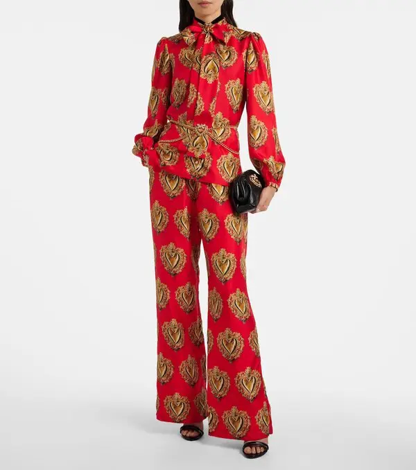 Dolce & Gabbana Printed High-rise Silk Palazzo Pants - Red